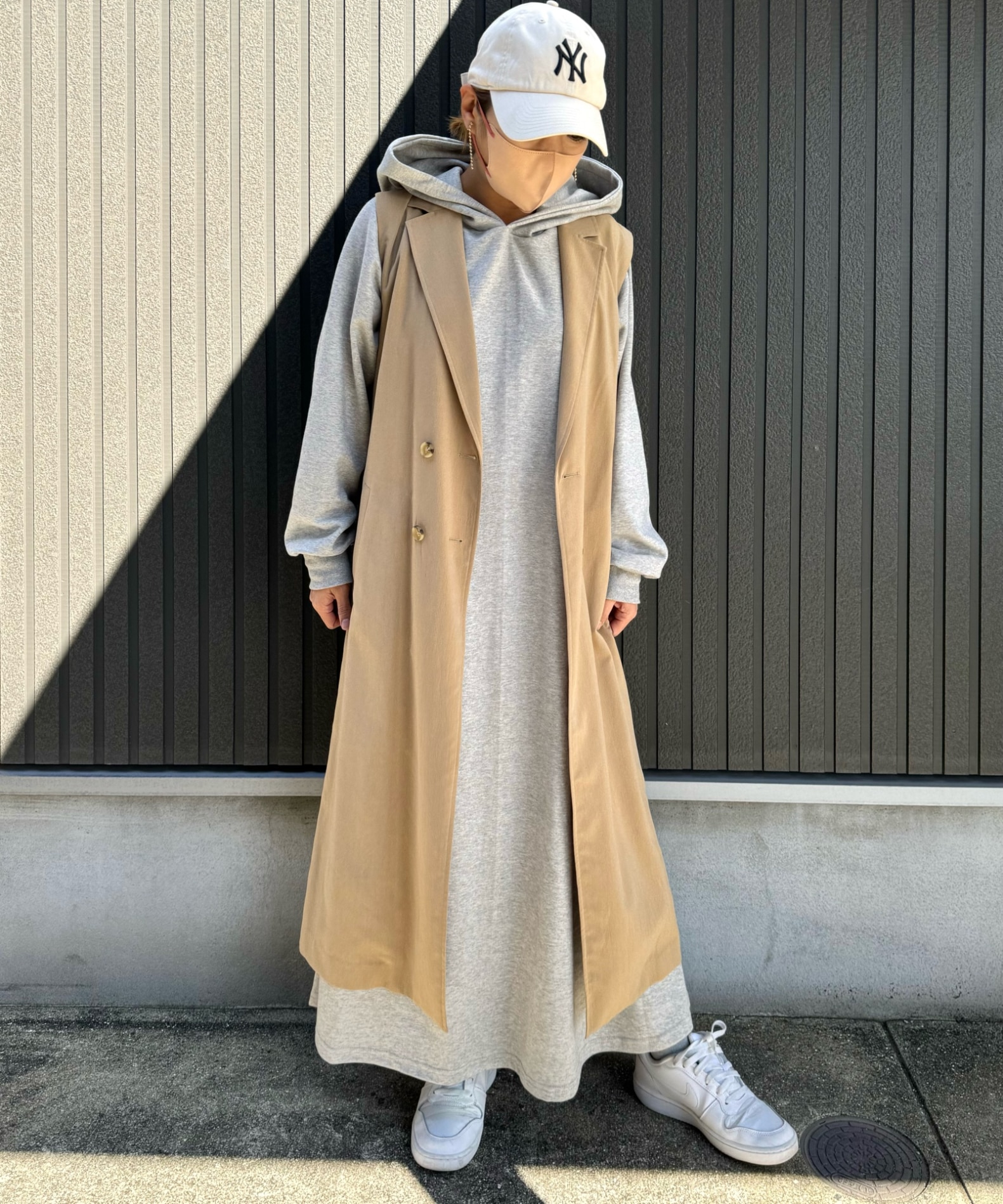 【ハプティックhbA】【OMNES】TRストレッチ ロングテーラードジレ レディース フリーサイズ ロングベスト ロングジレ カジュアル きれいめ 前開き ボタン ロング丈 HAPTIC ハプティック