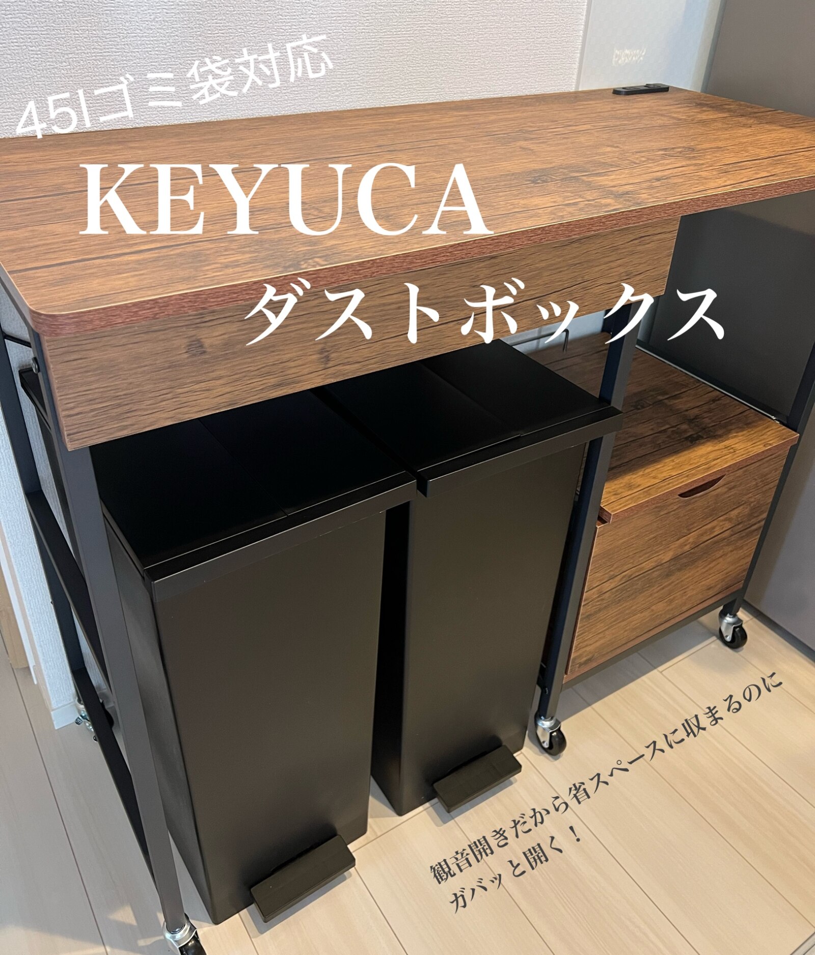 【大感謝祭限定!5%OFFクーポン】【KEYUCA公式店】ケユカ KEYUCA両開きダストボックス LL（42L）ゴミ箱 ホワイト ブラック[両開き ペダル式 キャスター付き シンプル ...