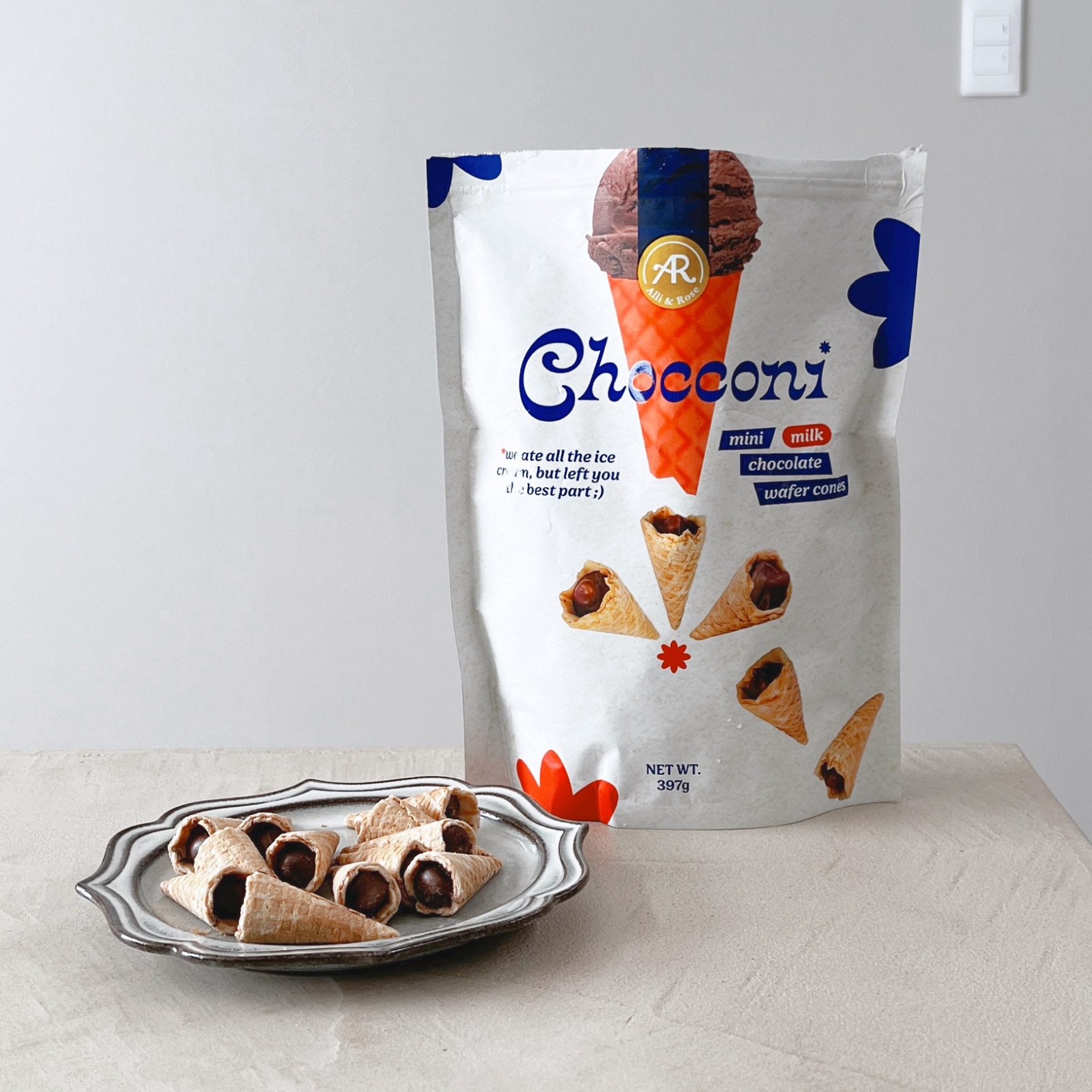 ≪397g≫【ALLI&ROSE】チョコウエハースコーン Chocconi 大容量 ワッフルコーンチョコ ウェハース ウエハース ミルク ...