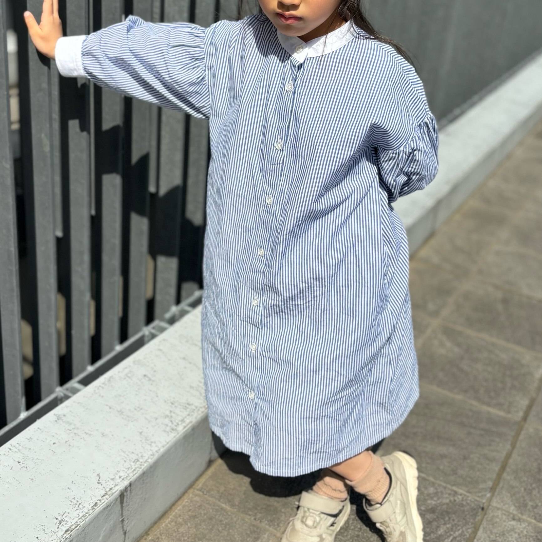 devirock 2WAY ボリュームスリーブ ストライプシャツワンピース デビロック ワンピース・ドレス ワンピース ホワイト