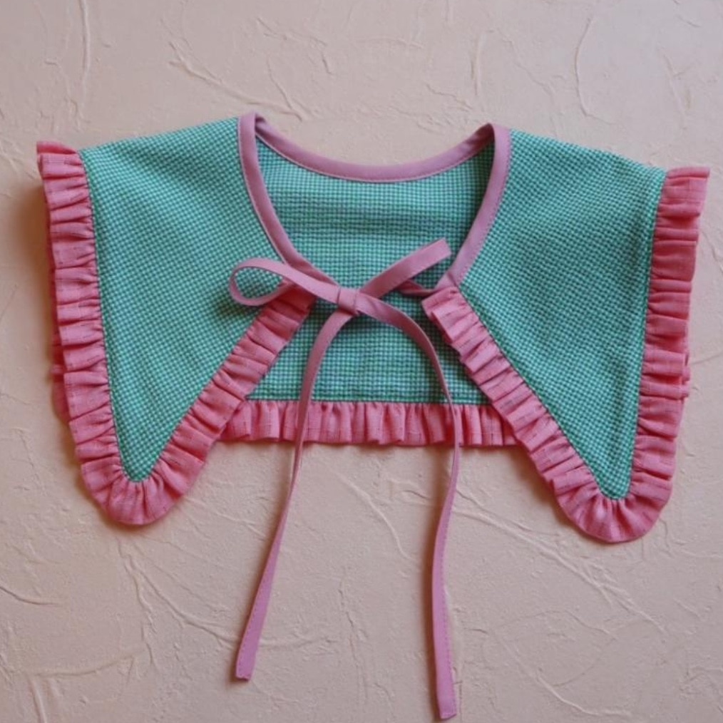 [Ron Ron Baby & Mom] [つけ襟] [スタイ]10.triangle ribbon (green gingham×lace ...