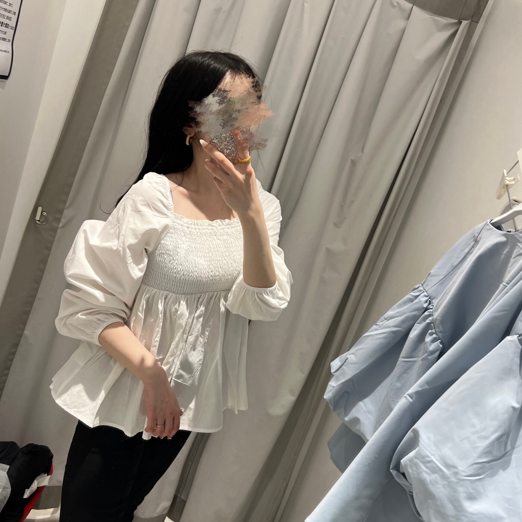 セール★2490円→550円 ブラウス レディース シャーリング フレアブラウス パフスリーブ スクエアネック Aライン ミディアム丈 無地 長袖 GC メール便不可 24ss coca コカ