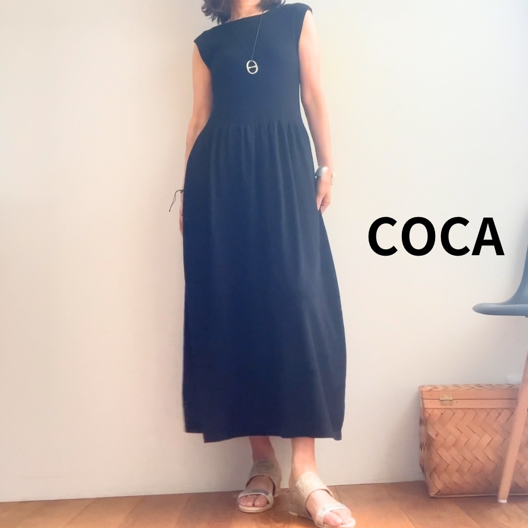 セール★2990円→1990円 ノースリーブボートネックサマーリブニットワンピース レディース メール便不可 coca コカ