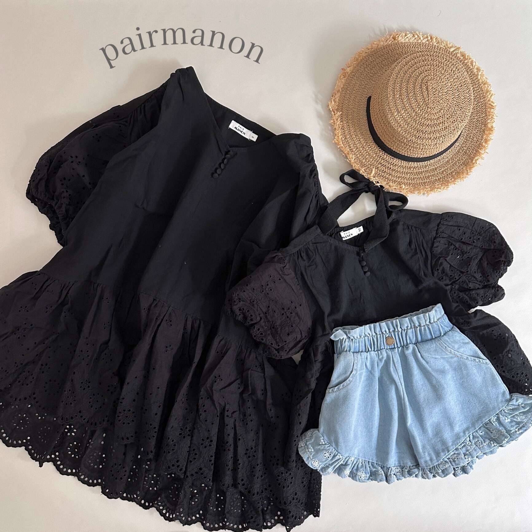 【ママサイズ】無地 スカラップ刺繍 ペプラム レース切替え 半袖 チュニック フレア ふんわり ブラウス レディース FREE pairmanon ペアマノン プチプラ ママ お母さん お ...