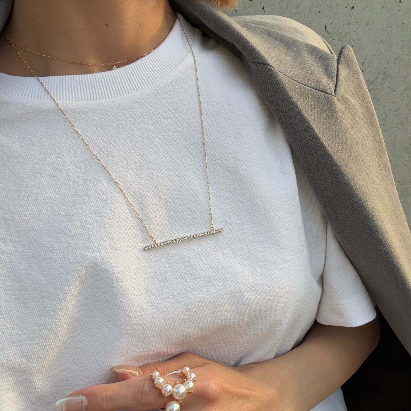 ネックレス 日本製 ロングネックレス レディース 50代 40代 K18GP サークル フープ リング バー ラインストーン ロング ...