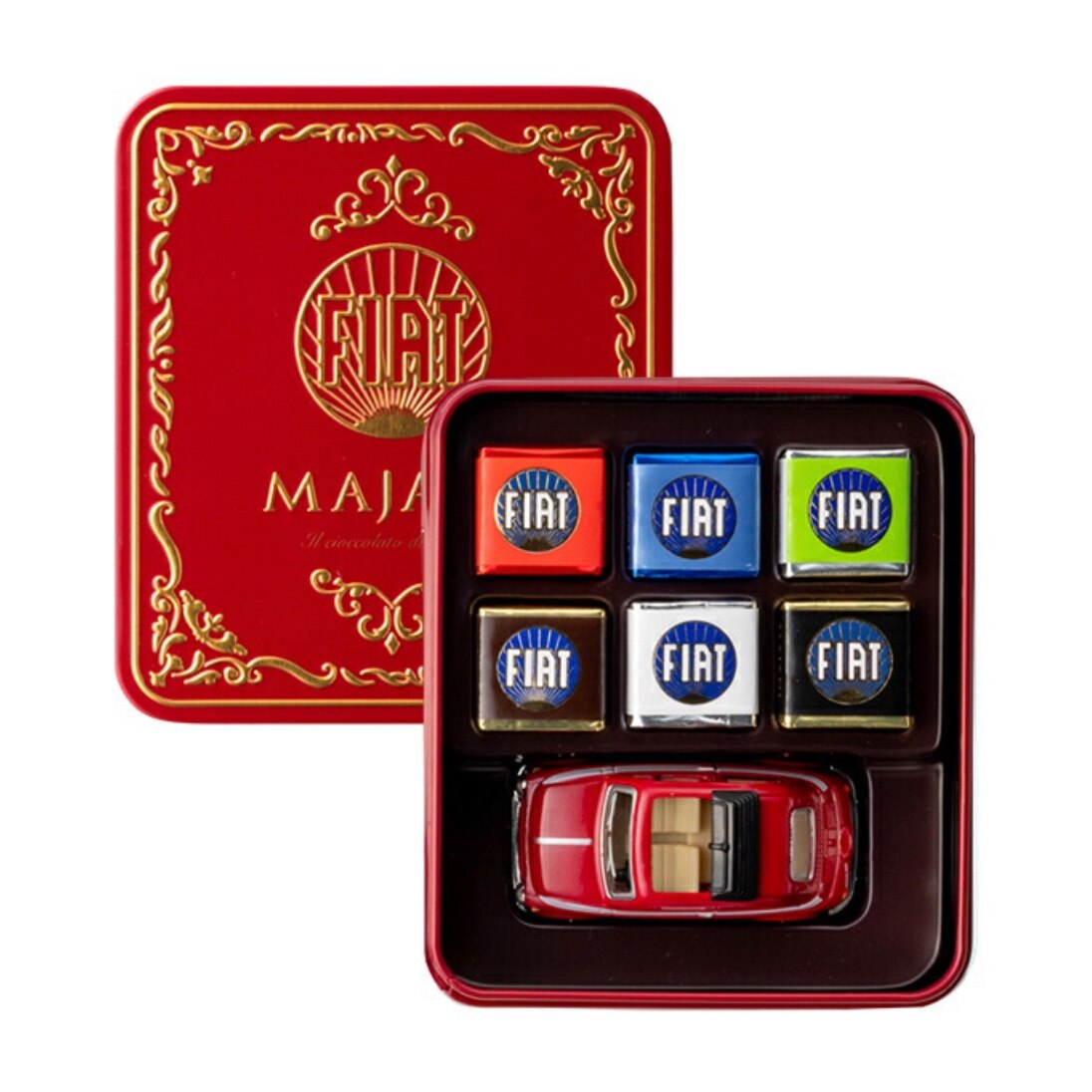 ホワイトデー お返し チョコ ギフト FIAT フィアット チョコレート・ミニカーセット缶 マイアーニ Majani のし包装メッセージカード ...