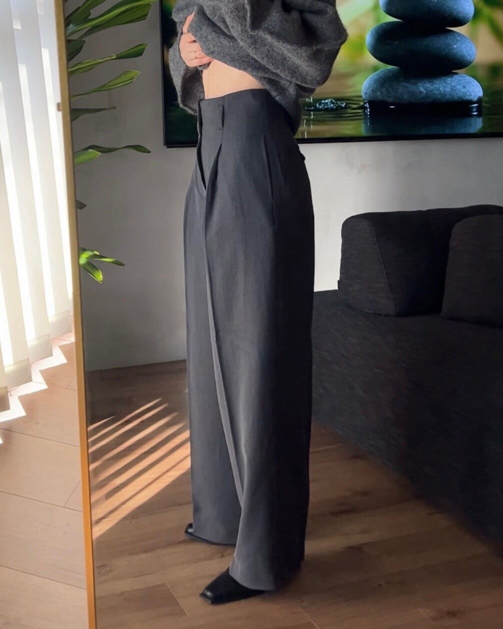 【SALE／60%OFF】KBF センタープレスハイウエストWIDEパンツ ケービーエフ パンツ その他のパンツ グレー