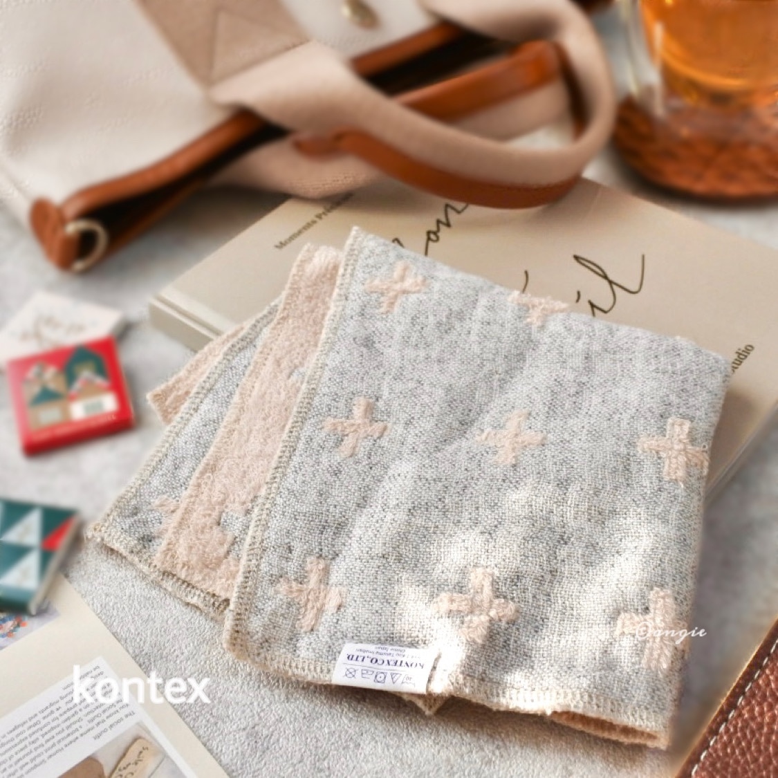 【12/10限定！抽選で最大100%ポイントバック】kontex（コンテックス）リネンプラス XS 26×26cm 【ブルー / イエロー / チャコールグレー】 ハンドタオル ハンカチ ...