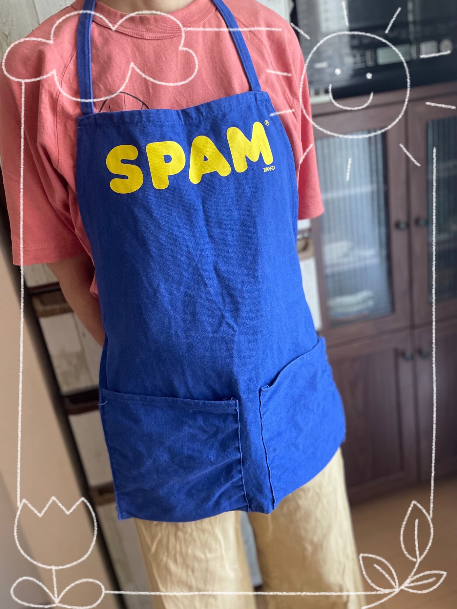 スパム エプロン SPAM APRON LOGO ブルー ハンバーガー アメリカ アメリカン雑貨 アメ雑 DIY CAMP