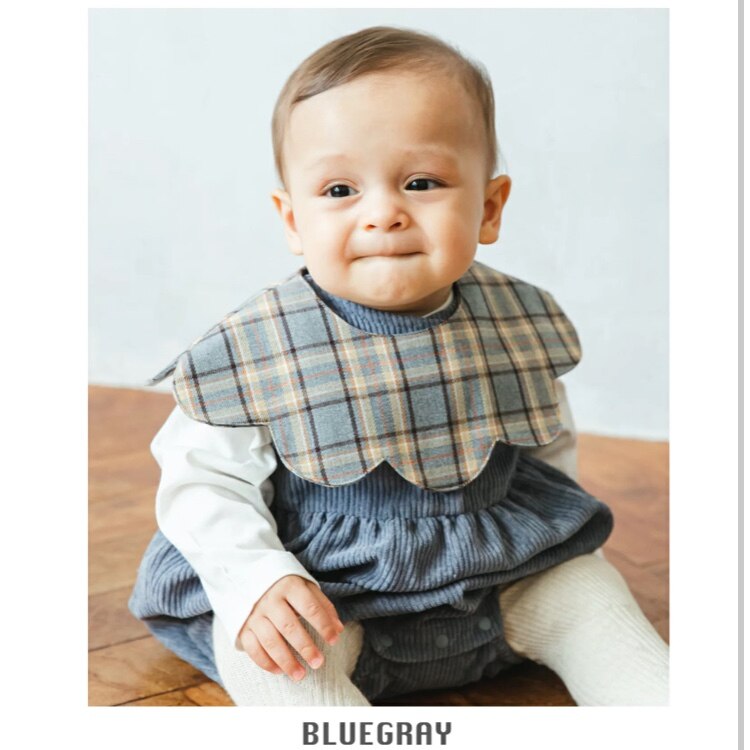 【ベビー】付け襟風 スタイ フリル スカラップ ダブルガーゼ 布帛 ユニセックス 無地 総柄 チェック ストライプ 花柄 FREE pairmanon ペアマノン 赤ちゃん 女の子 男の子 ...