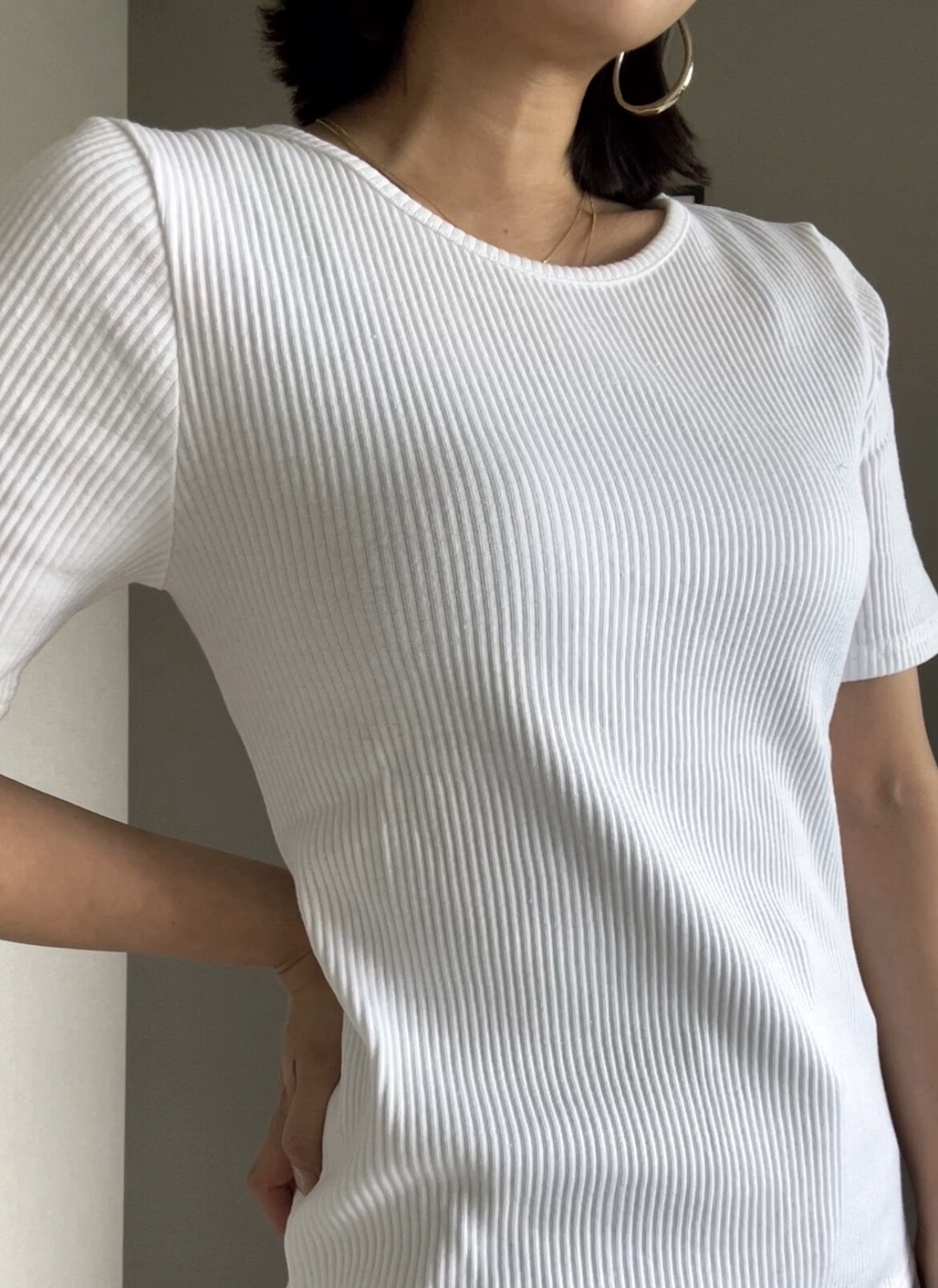 【ハプティックhbD】【OMNES Another Edition】後ろV開き リブカットソー プルオーバー 長袖 半袖 レディース トップス カジュアル フリーサイズ HAPTIC ハプティック