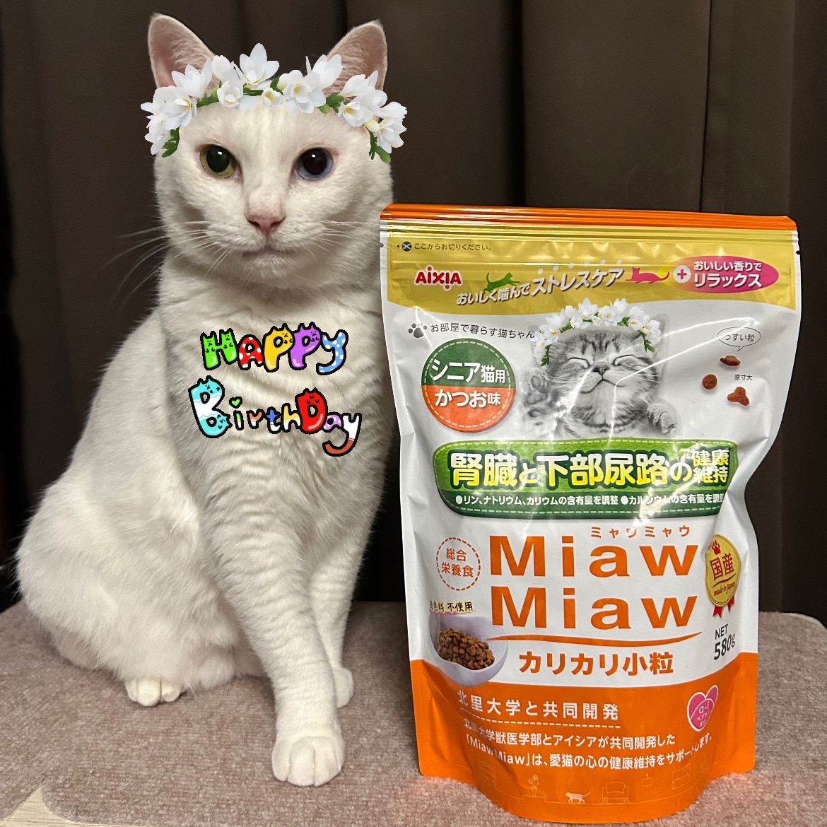 MiawMiaw カリカリ小粒 シニア猫用 かつお味(580g)【ミャウミャウ(Miaw Miaw)】