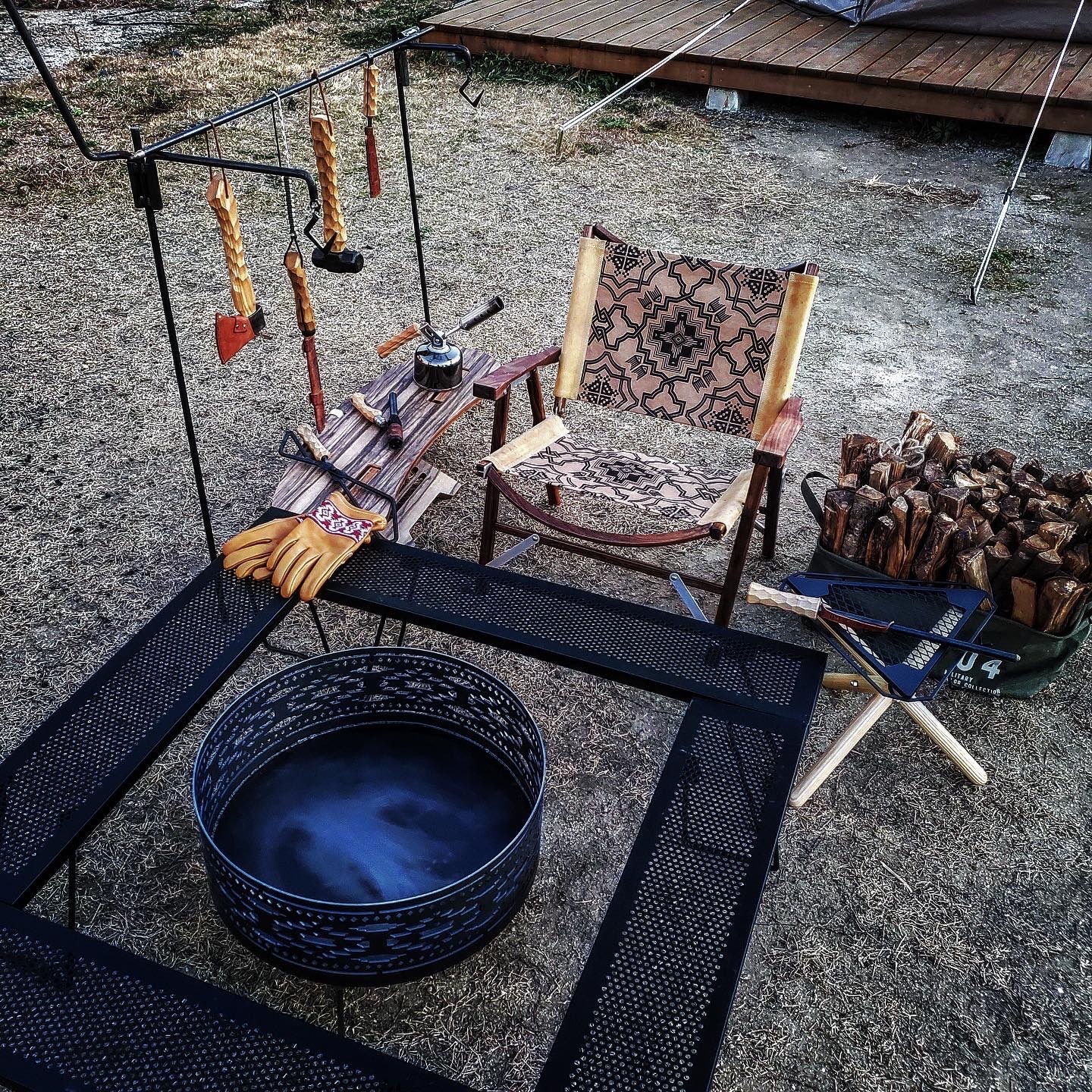 【OZERO】オゼロ 全長35cm 牛革 耐熱グローブ付! 尾上製作所 (ONOE) マルチファイアテーブル II (MT-8317-2) 囲炉裏テーブル ベランピング キャンプ用品 ...