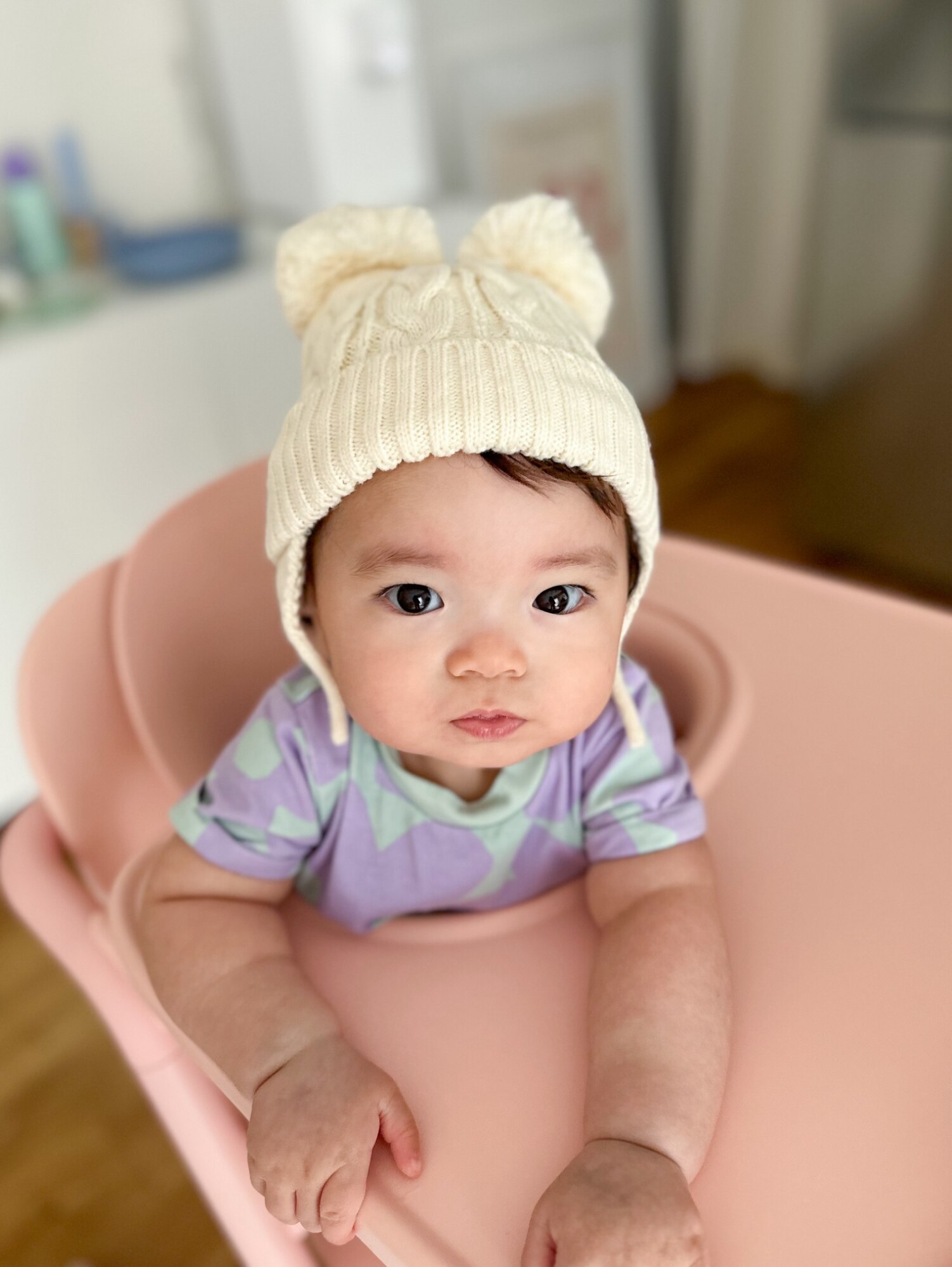 プティマイン(petit main)BABYWポンポンニット帽