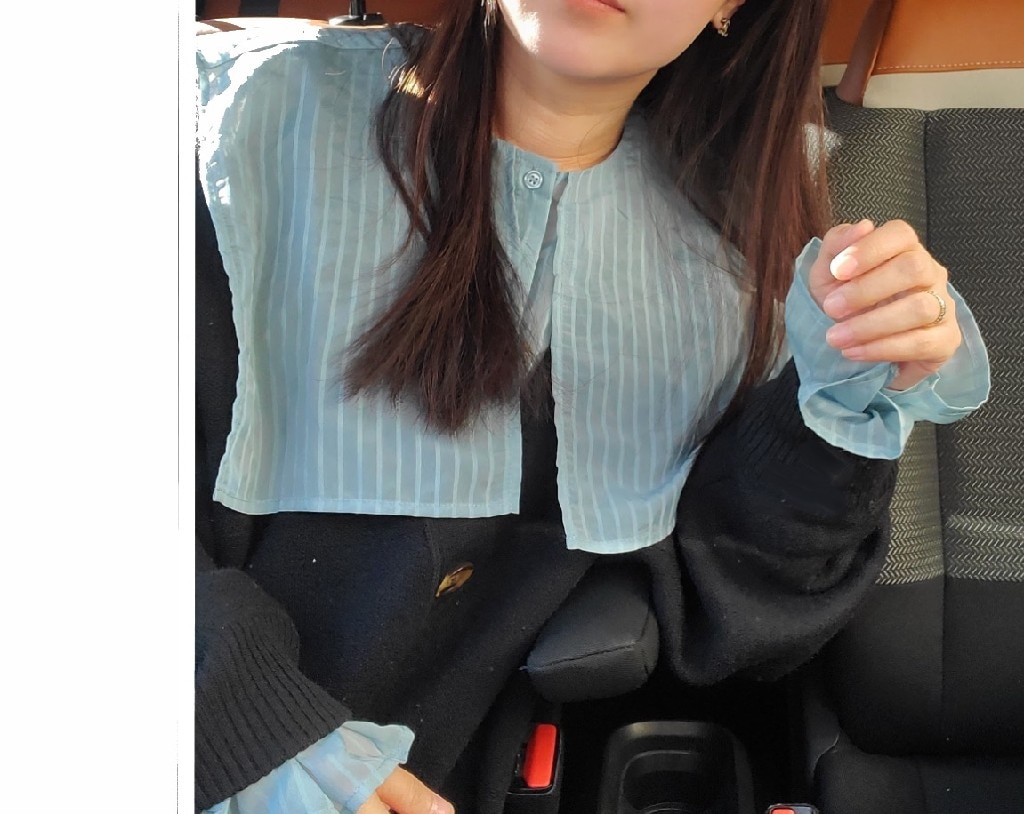 【ハプティックhbB】【OMNES】シアーストライプビッグカラー長袖ブラウス レディース フリーサイズ ナチュラル カジュアル トップス 透け感 セーラーカラー HAPTIC ハプティック