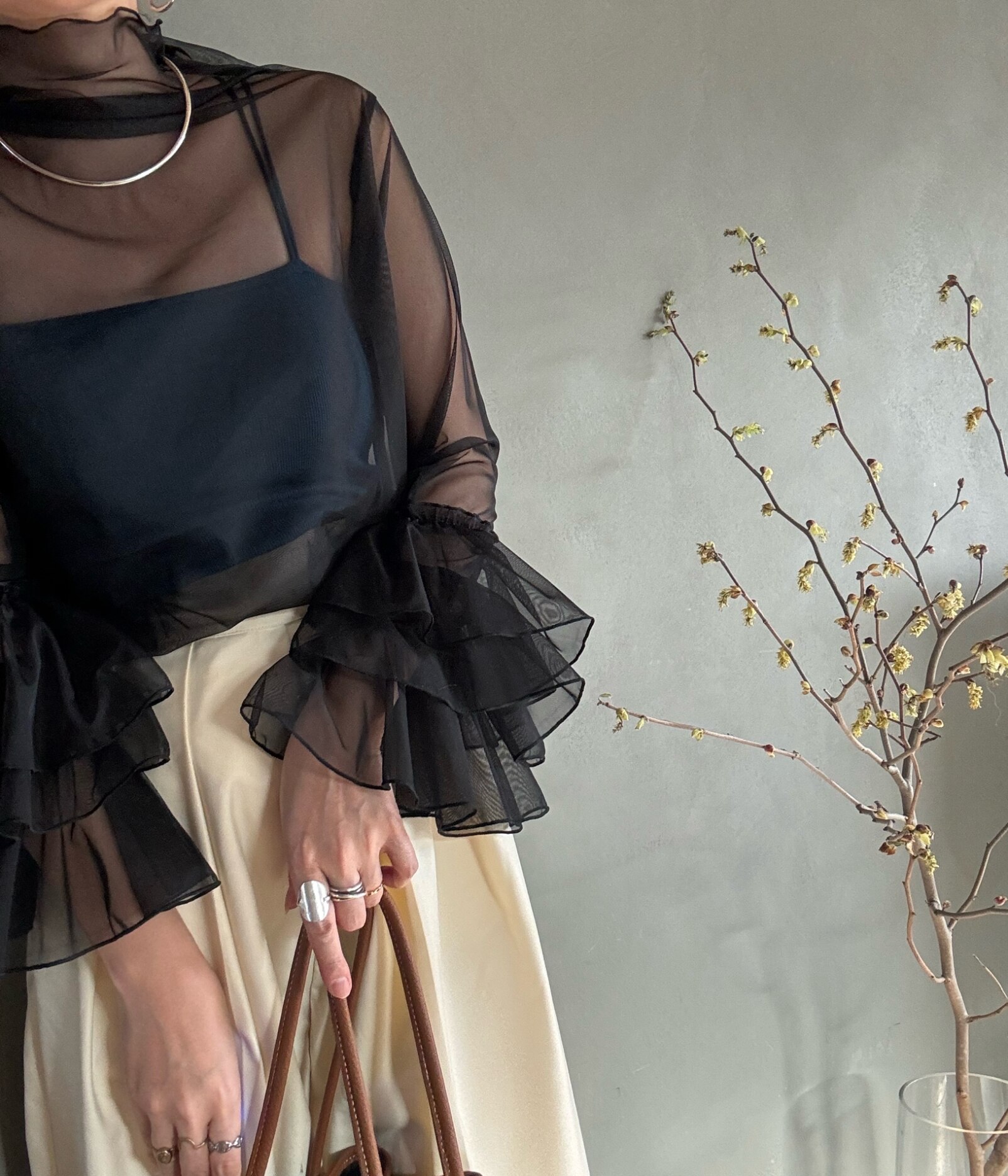 【MAX30%OFF★9/11まで】 シアートップス シアーブラウス レディース フリル チュール トップス 長袖 おしゃれ かわいい 春 春夏 きれいめ 肌見せ 薄手 透け感 シースルー 黒 ...