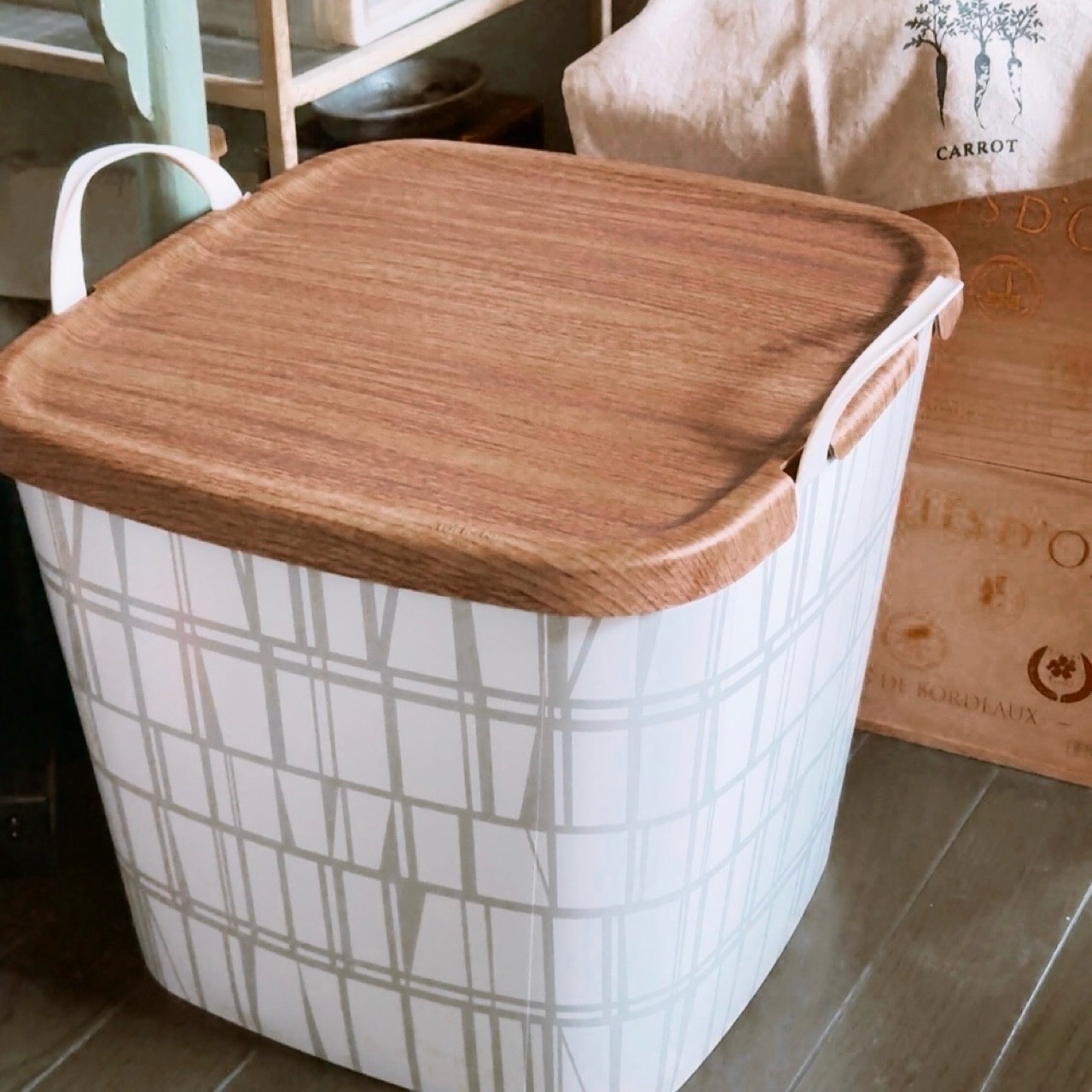 スタックストー オンバケット（フタ） by mooq M 」全2色 ※Mサイズ専用【木目調フタ スタックストー ふた バケット ウッド調 蓋 ふた ムーク カバー stacksto スタック ...