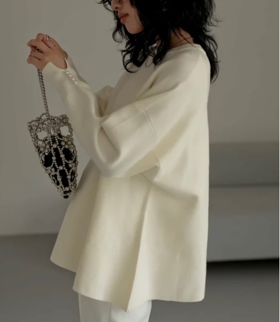 【全品最大20%OFFクーポン】M/Lサイズ [2023A/W COLLECTION]ミラノリブ袖パールフレアニットプルオーバー レディース ...