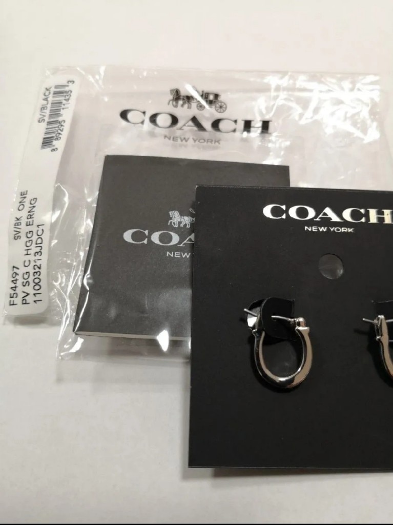コーチ COACH アクセサリー ピアス F54497 シルバー×ブラック 特別送料無料 コーチ パヴェ クリスタル シグネチャー C フープ ...