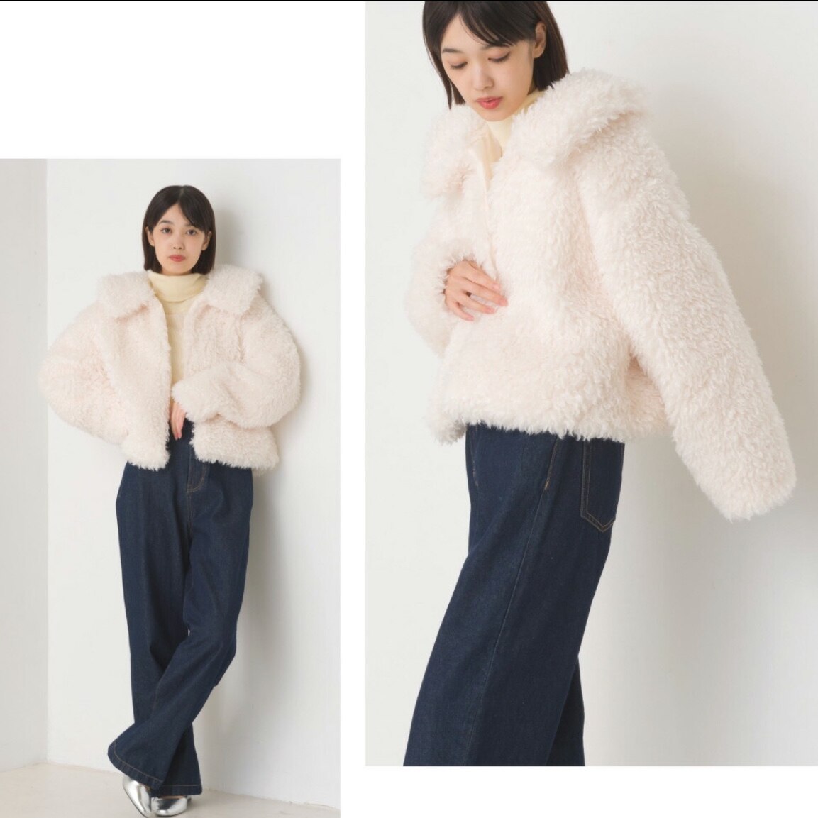 【ハプティックhbA】【OMNES】プードル衿付きファージャケット レディース フリーサイズ ふわふわ フェイクファー トップス カジュアル 羽織り 長袖 秋冬 HAPTIC ハプティック