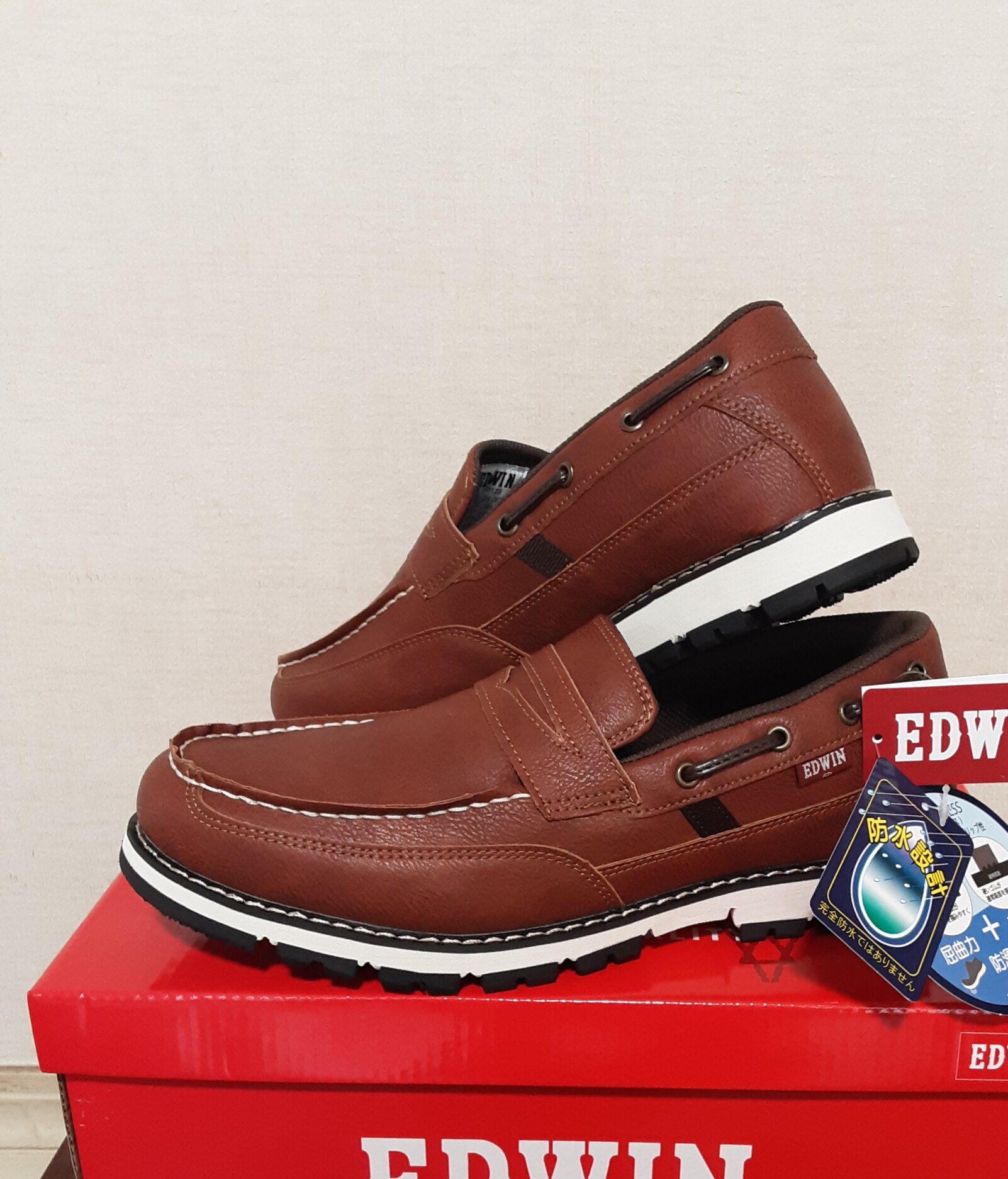 ローファー メンズ 防水 スリッポン カジュアルシューズ デッキシューズ 耐滑底 PUレザー 上質素材 紐なし 紳士靴 おしゃれ EDWIN エドウィン edm4103｜正規販売店