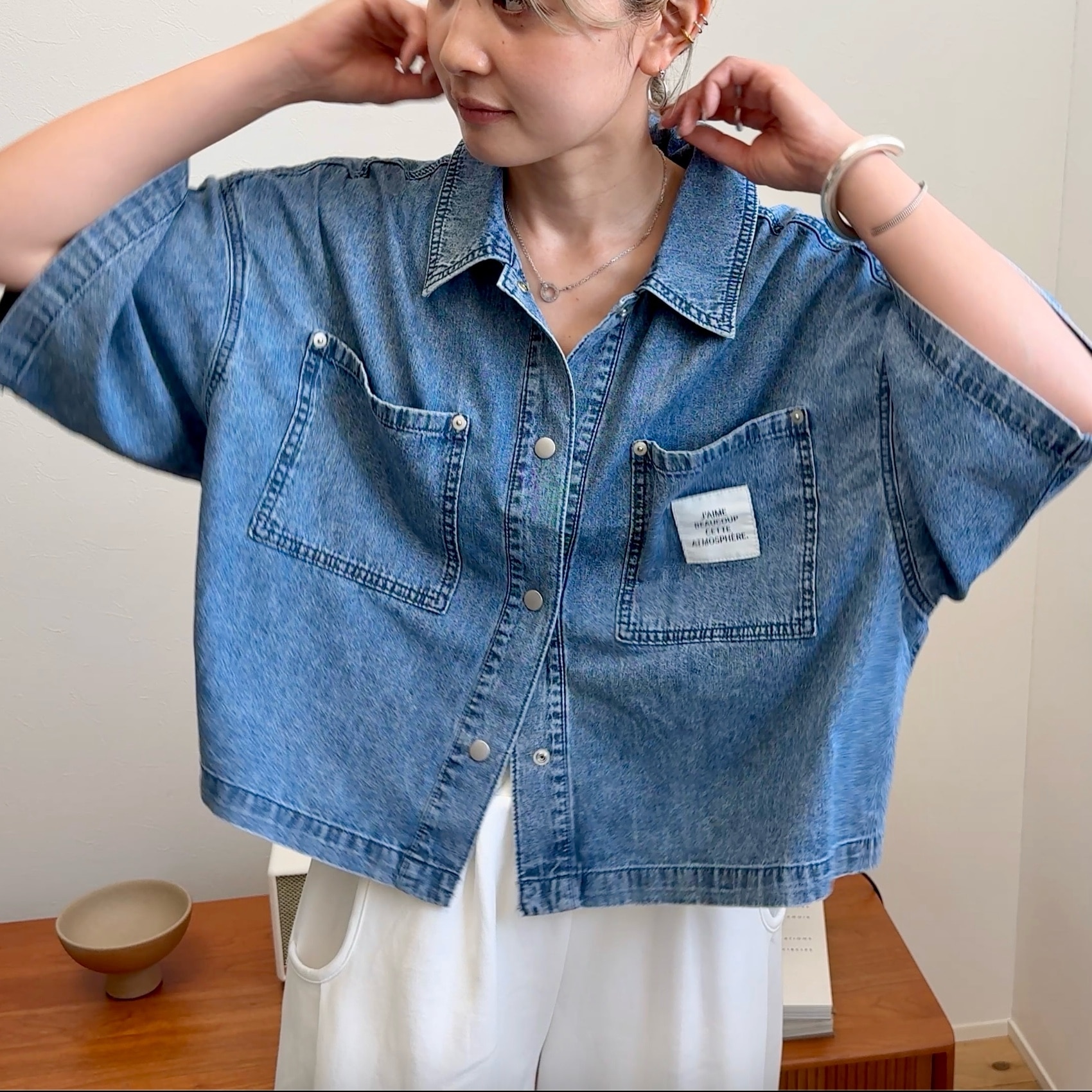 【SALE／20%OFF】LEPSIM BIGデニムショート5分袖シャツ レプシィム トップス シャツ・ブラウス ブルー グリーン ピンク パープル【送料無料】